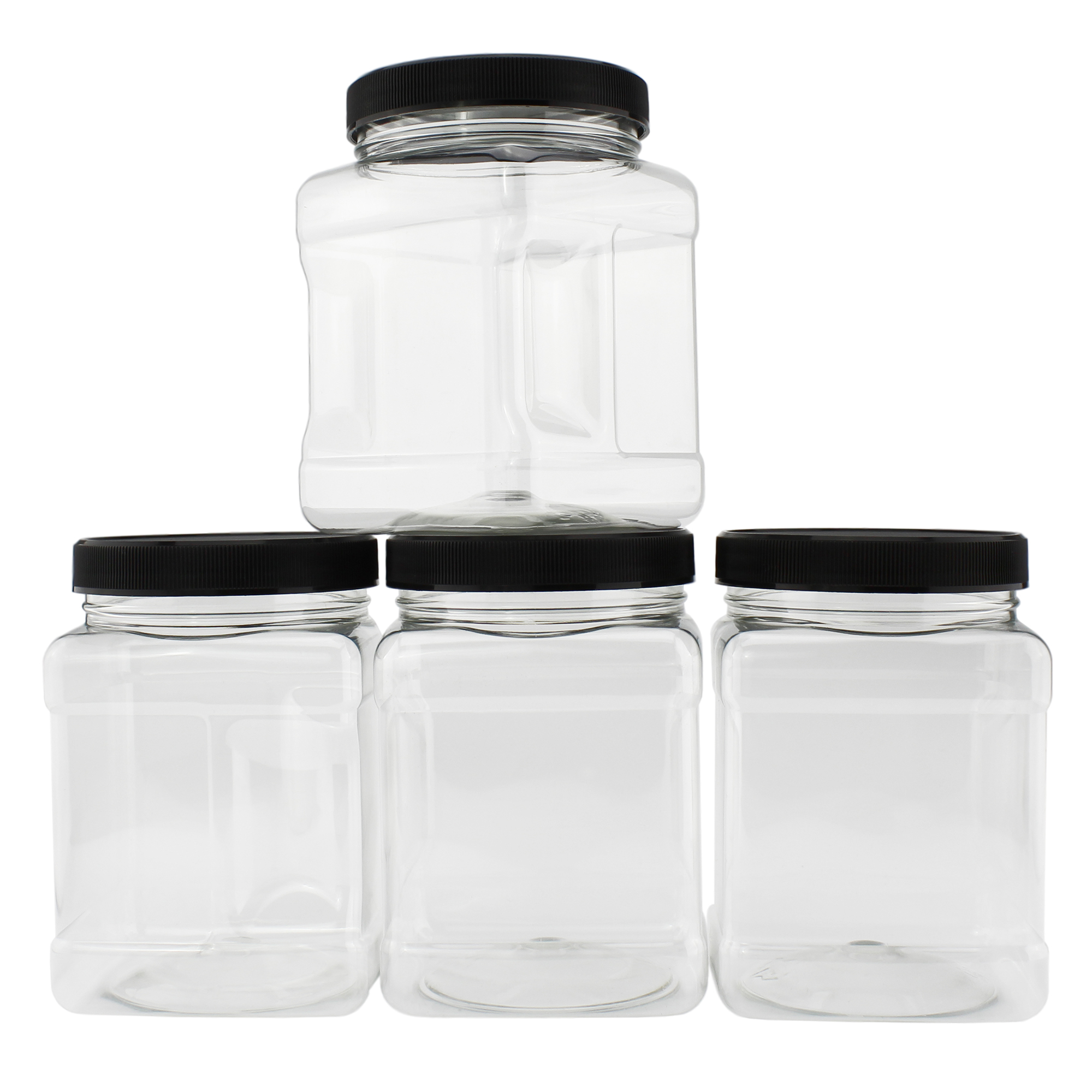 32-Ounce Square Plastic Jars (4-Pack); Clear Rectangular 4-Cup ...